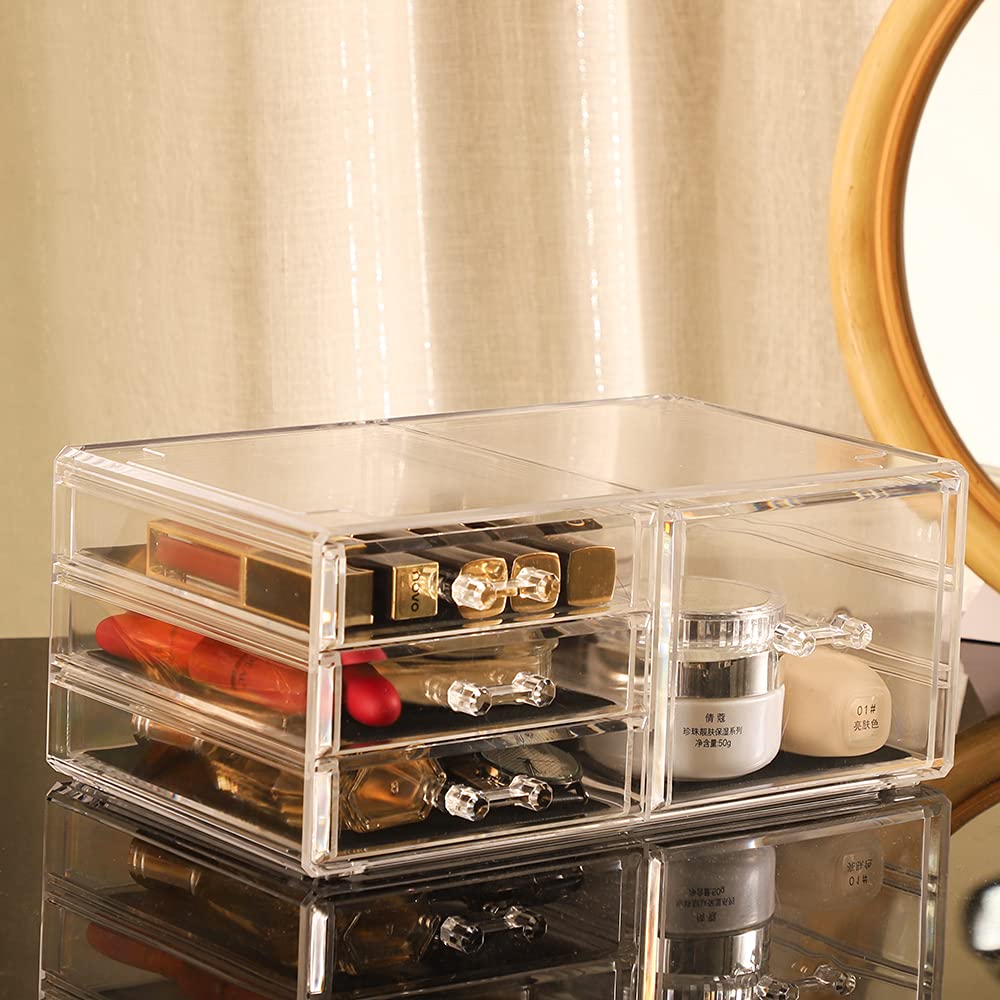 Celar Makeup Organizer With With Lid,Dustproof Waterproof Design Make up Organizer for Bathroom Countertop,7 Drawers Acrylic Skincare and Cosmetic Storage for Vanity Countertop,Dresser Top Organizer