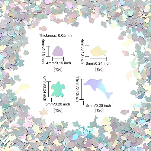 OLYCRAFT 48g 4 Styles Ocean Theme Nail Sequins Nail Art Glitter Sequin Dolphin Fish Resin Epoxy Fillters Art Craft Paint Glitters for DIY Crafting Nail Art Phone Case Manicure Decorations