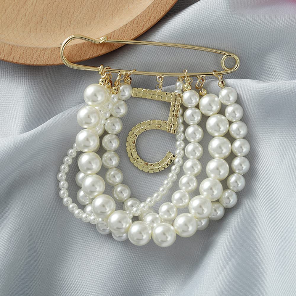Celebrity Design Imitation Pearl Number Five Brooches Crystal Brooch Pins