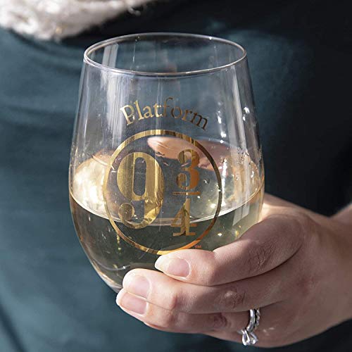 Harry Potter Stemless Wine Glasses, Set of 4 - Gold Harry Potter Symbols and Designs - Glass - 17 oz