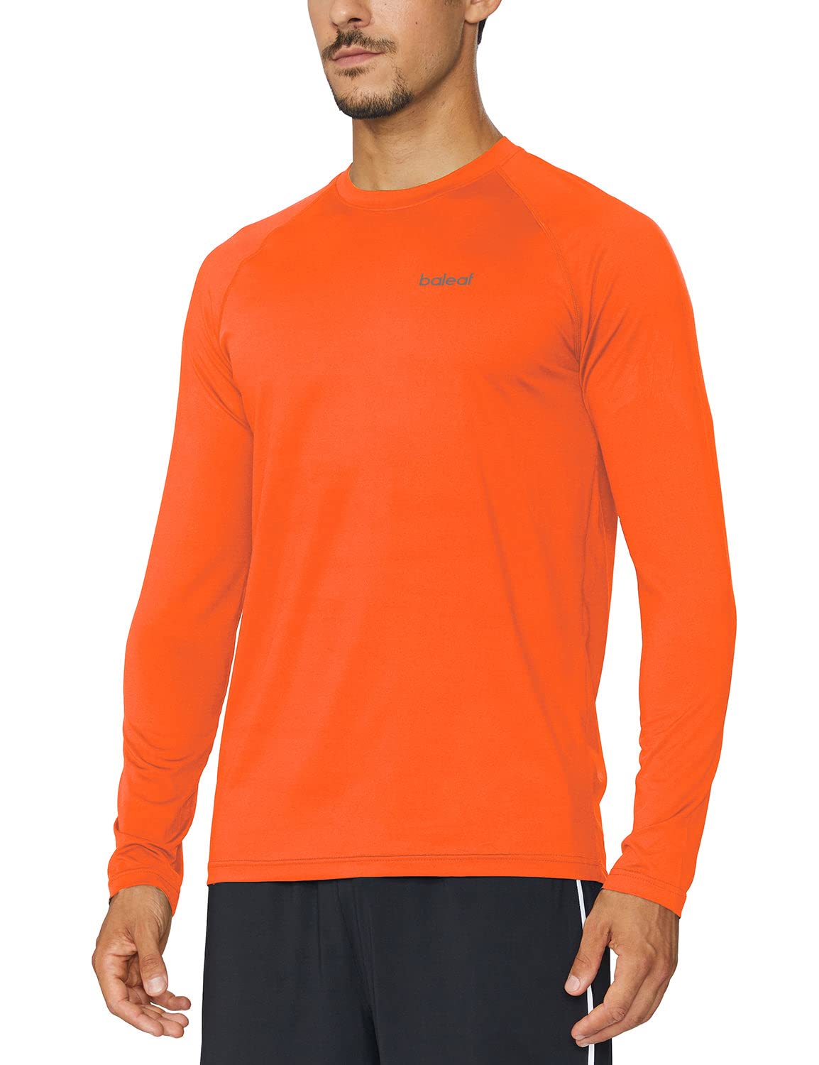BALEAF Men's Long Sleeve Running Shirts Quick Dry Workout Shirts Athletic T-Shirts Lightweight Soft Fishing Tee Tops Orange Size XL