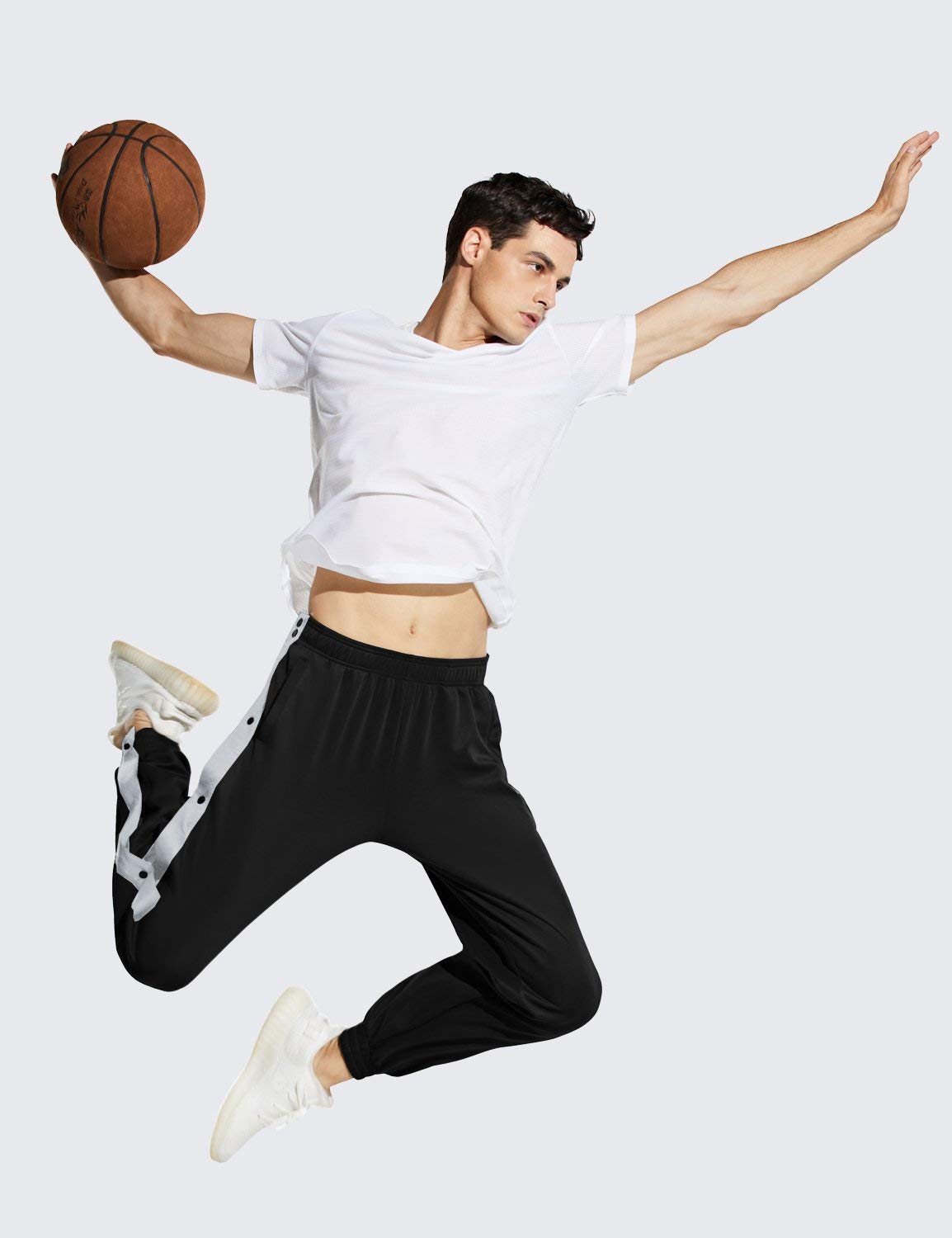 BALEAF Men's Sport Track Pants Side Snap Breakaway Sweatpants Active Warm Up Track Pants Black Grey XXL