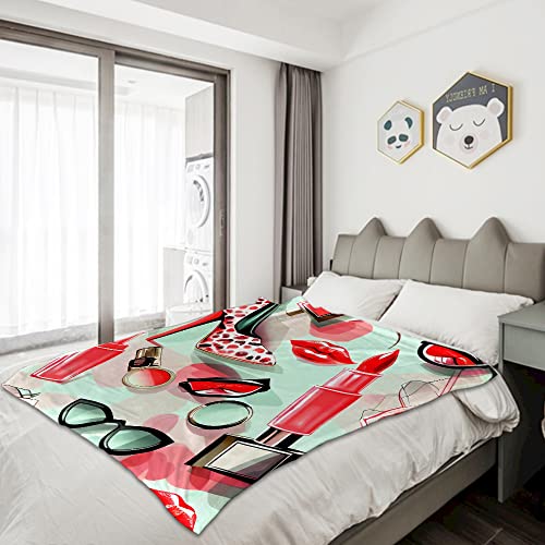 High Heel Lipstick Perfume Makeup Girls Throw Blanket Fashion Soft and Comfortable Fleece Flannel Big Blanket for Bedding Office Sofa and Chair Decor Gift (50 x 60 inches)