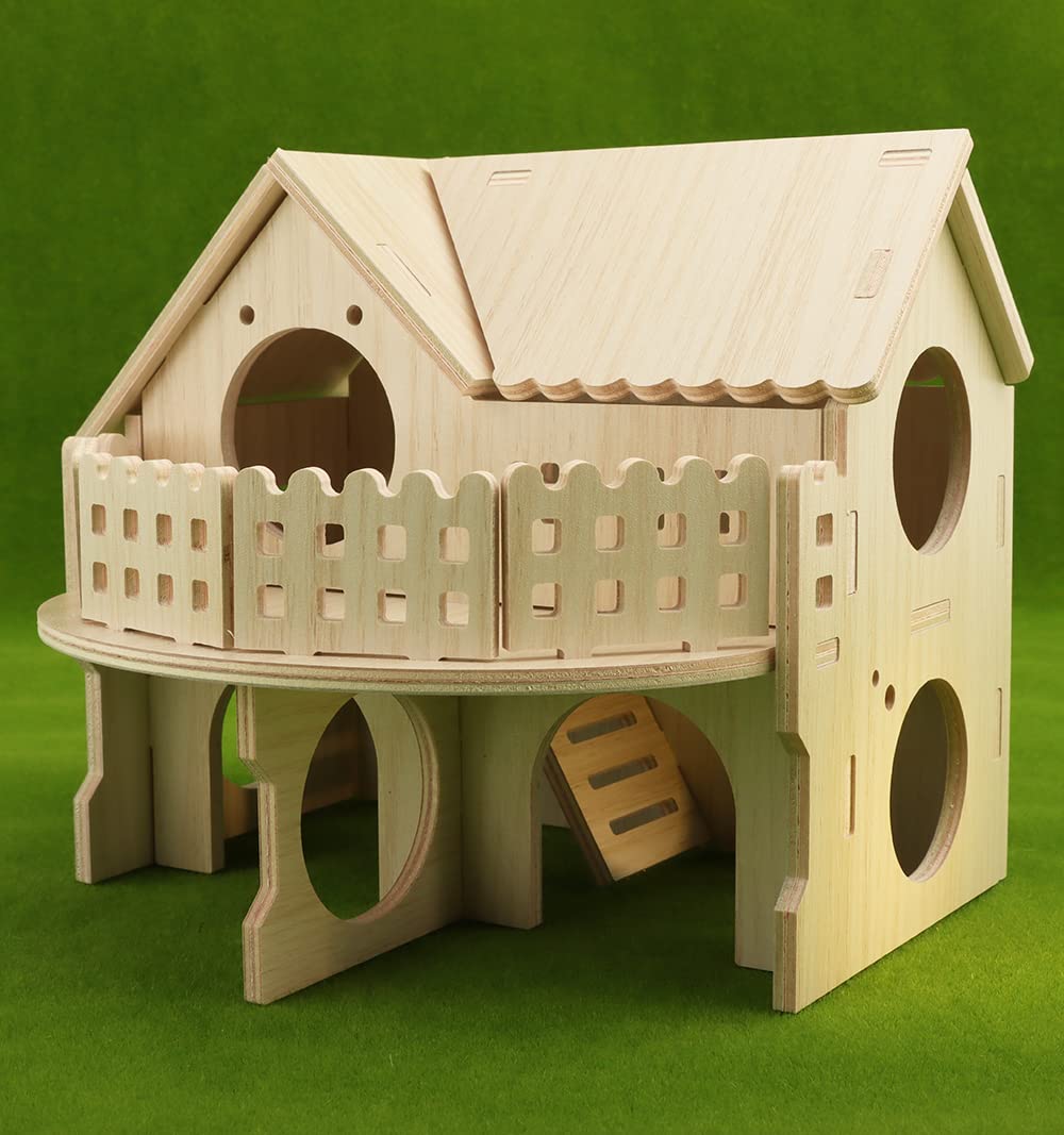 Hamster Forest Lookout Wood House Fun House Double-Decker Hut for Young Dwarf Gerbil Mouse Mice Rat Small Animals(Small Size Only for Small Hamster)