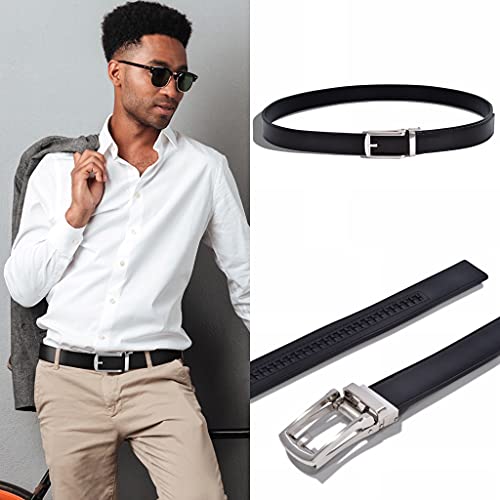 Carlo Fellini Mens Genuine Leather Ratchet Dress Belt with Slide Belt for men ([2 Pack] Black Black/Black Silver, ADJUSTS TO FIT 28-44)