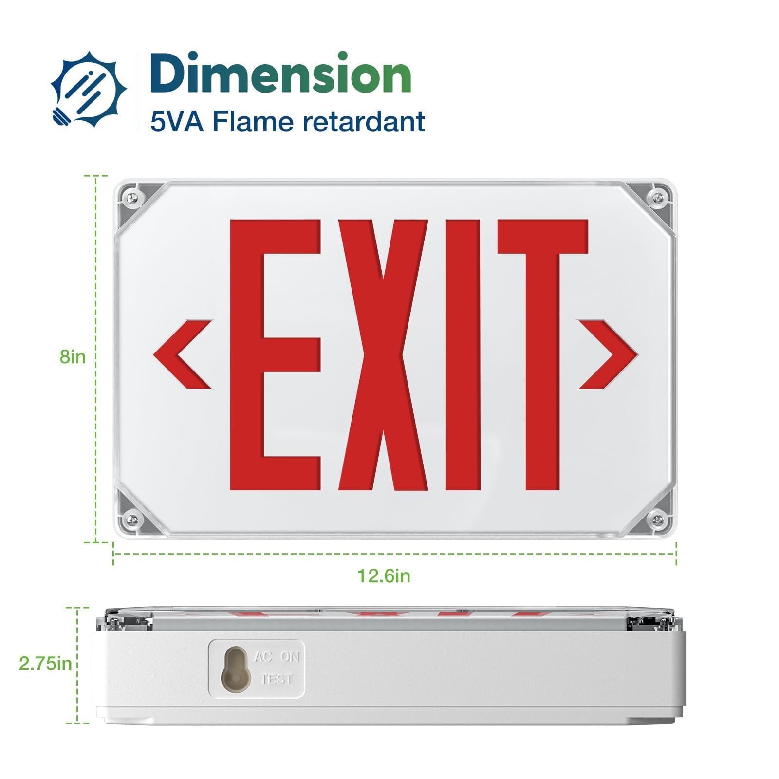 FREELICHT 2 PACK Red LED IP65 Waterproof Exit Sign with Battery Backup，Exit Sign for Business，Easy To Install，UL Certified，AC 120/277V.