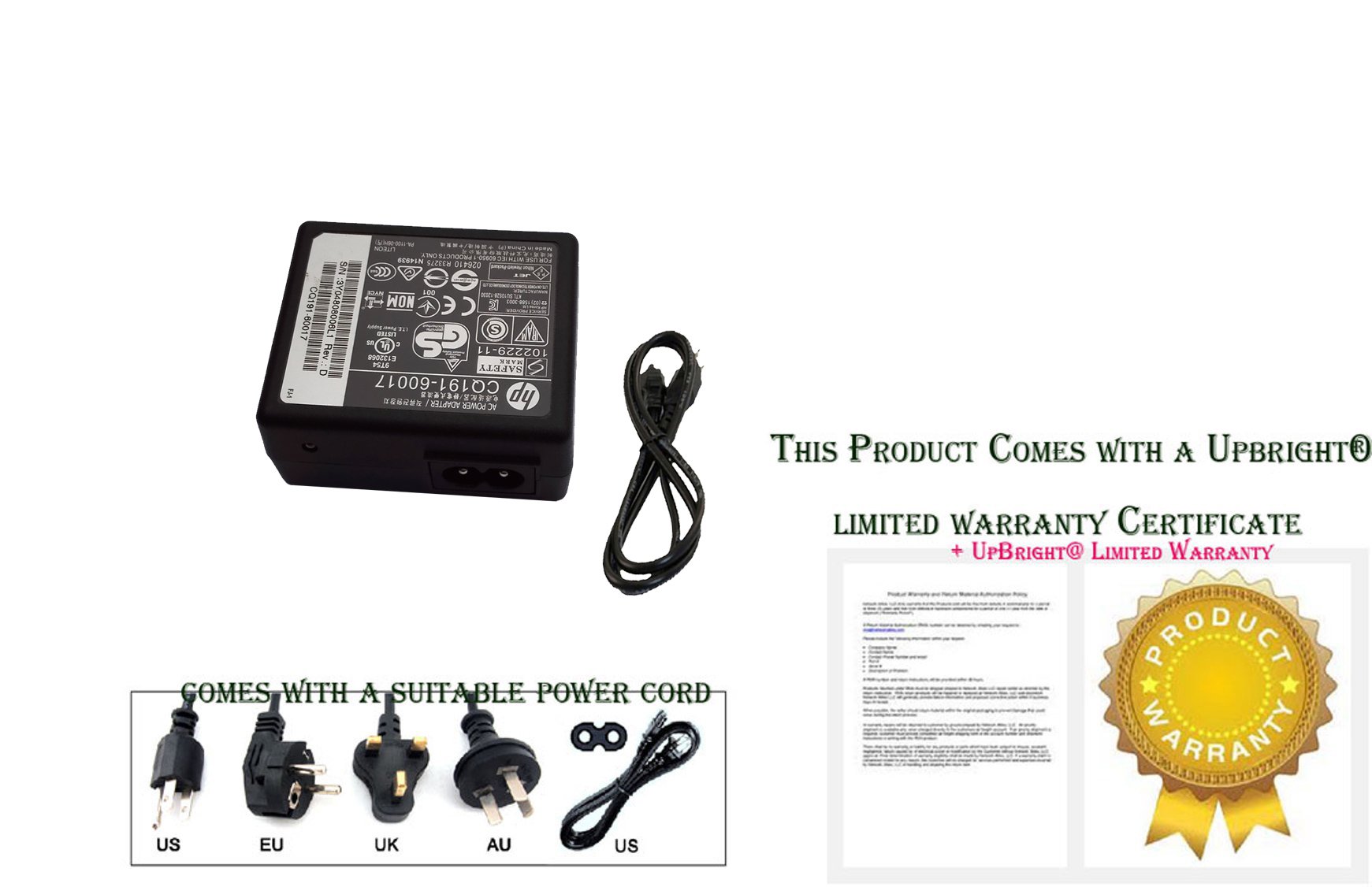 UpBright AC/DC Adapter Compatible with HP CQ191-60017 +32V/+12V 313mA/166mA 3070a 3520 4610 4620e 5510e 5514e 5515e 5520e 6510e 6520e OfficeJet 4610 4620 4622 Printer Liteon PA-1100-06H PA-110006H
