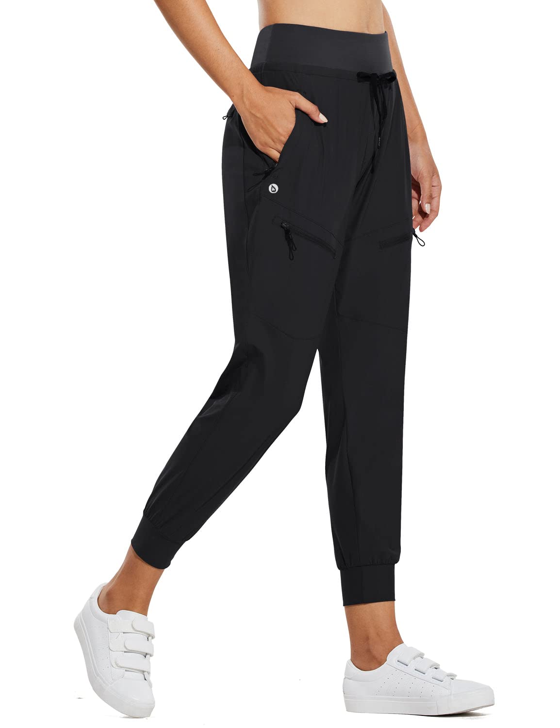 BALEAF Women's Joggers Lightweight Hiking Pants High Waist 5 Zipper Pockets Quick Dry Travel Athletic UPF50+ Black S