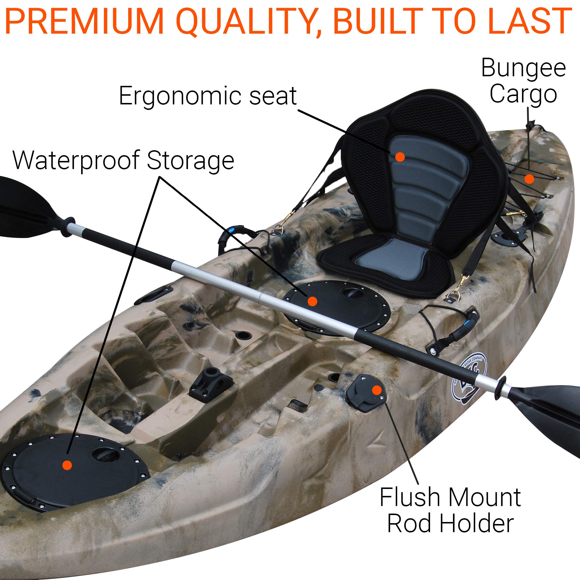 BKC FK184 9' Solo Sit-On-Top Kayak w/Premium Memory Foam Seat -Paddle and Fishing Rod Holders Included