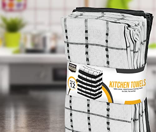 Utopia Towels Kitchen Towels, 15 x 25 Inches, 100% Ring Spun Cotton Super Soft and Absorbent Black Dish Towels, Tea Towels and Bar Towels, (Pack of 12)