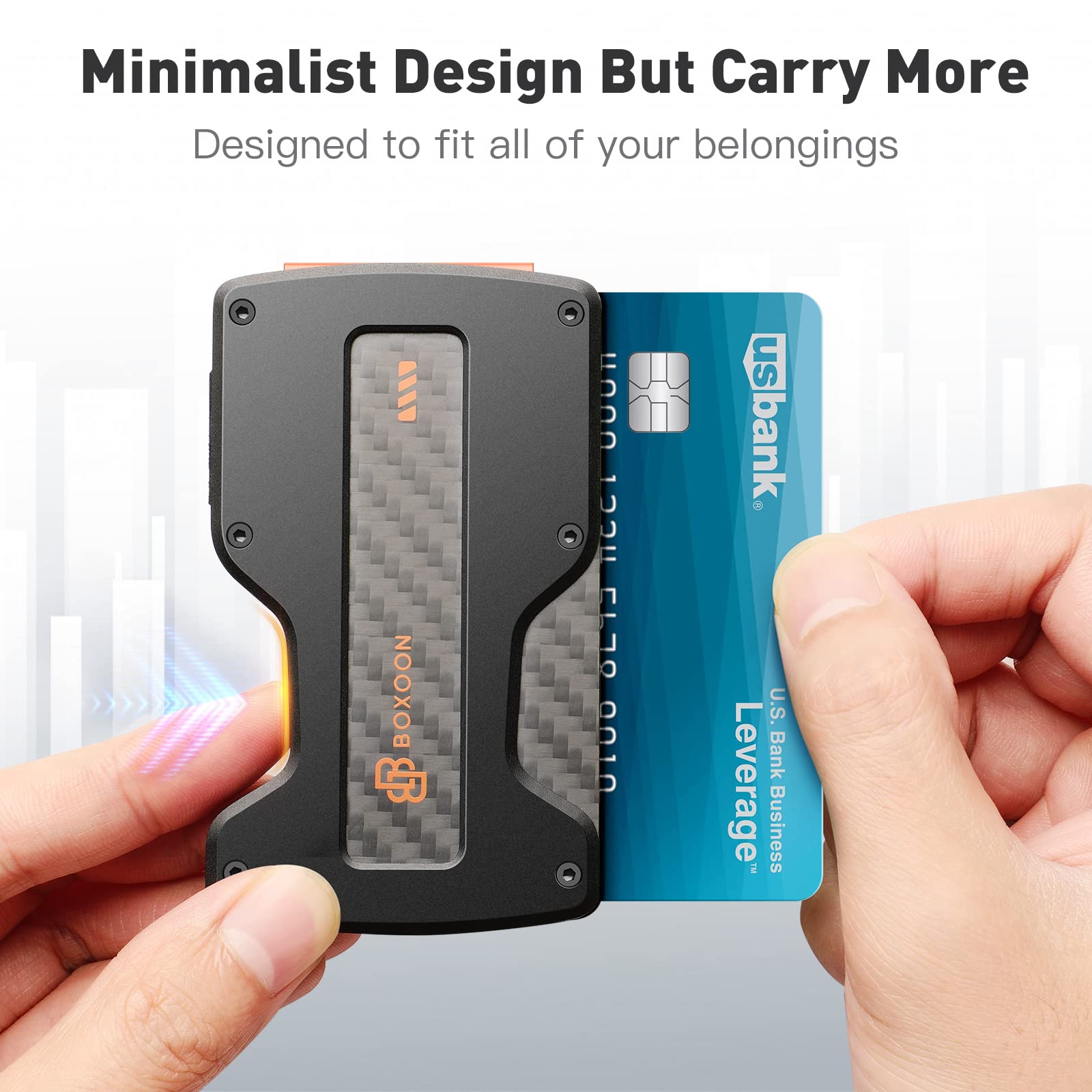 boxoon Money Clip Wallets for Men, Carbon Fiber Wallet with 2 Clips, Ultra Slim Aluminum Metal Wallet with Credit Card Holder, RFID Blocking Technology, Tactical Multitool Included, Gift for Men