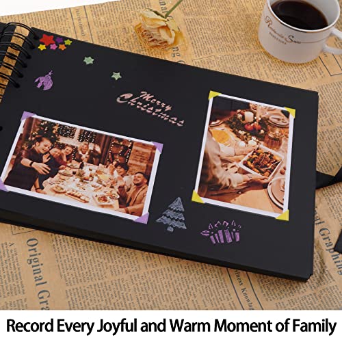 Photo Album Scrapbook 100 Pages(8.3x11.6in) Personalized, Hardcover Black Page Scrapbook Journals Blank Handmade Memory Book