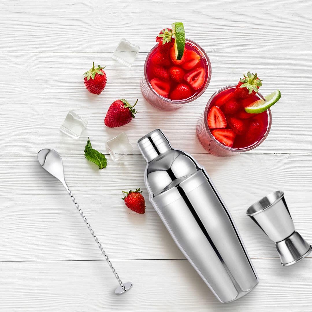 Cocktail Shaker Bar Set - Professional Margarita Mixer with Measuring Jigger & Mixing Spoon - Stainless Steel Bartender Strainer Martini Kit - 750ml / 25oz