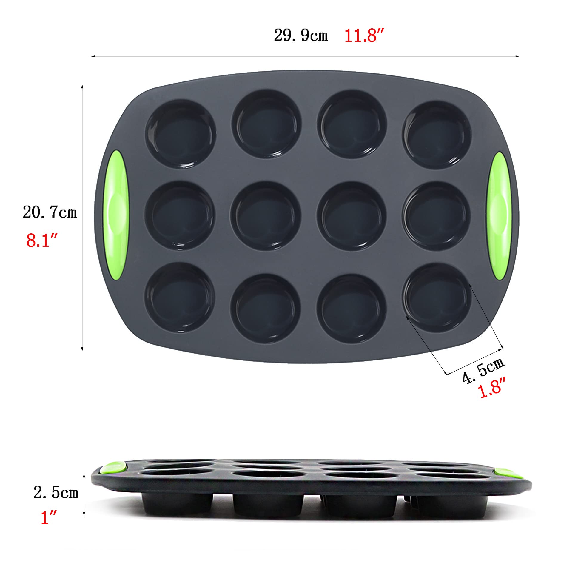 BesoAbrazo Silicone Muffin Pan 12 Cups Mini Size, Non-stick and Easy Pop Out Muffin Tin, Good Grip Perfect Result Cupcake Baking Tray, Egg Tart Bite Mini Pie Molds, Dark Grey