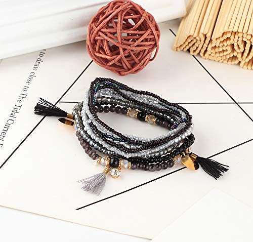 MILACOLATO 6Sets Boho Bead Bracelets Set Multilayered Stackable Bracelets Comfortable Stretch Bracelets Multicolor Bohemian Charm Bracelets for Women Girls