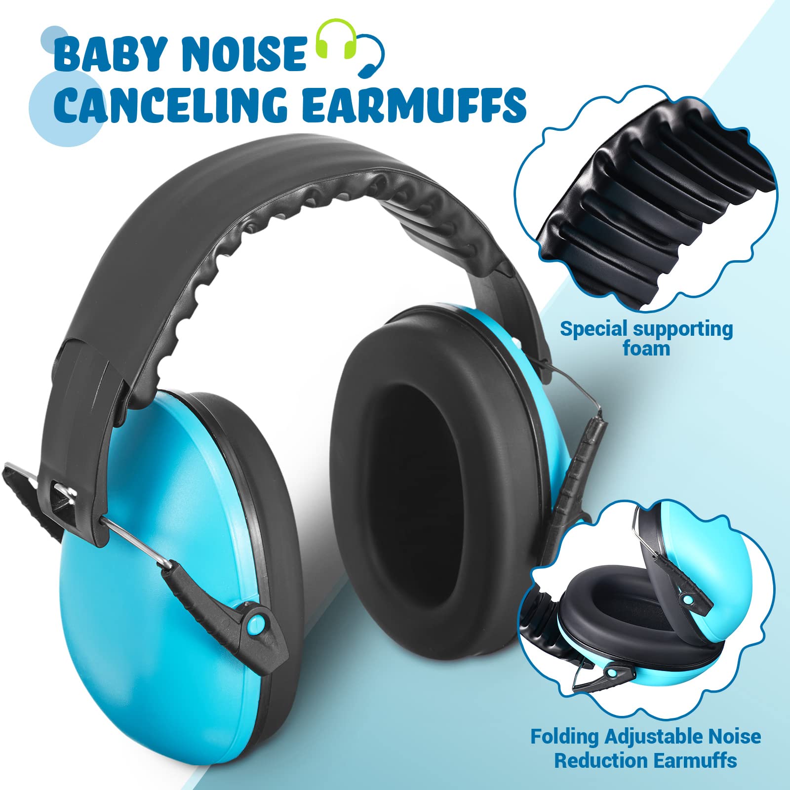 Chumia 2 Pcs Kids Ear Protection Noise Reduction Earmuff Adjustable Hearing Protection Earmuffs Kids Toddler(Blue, Green)