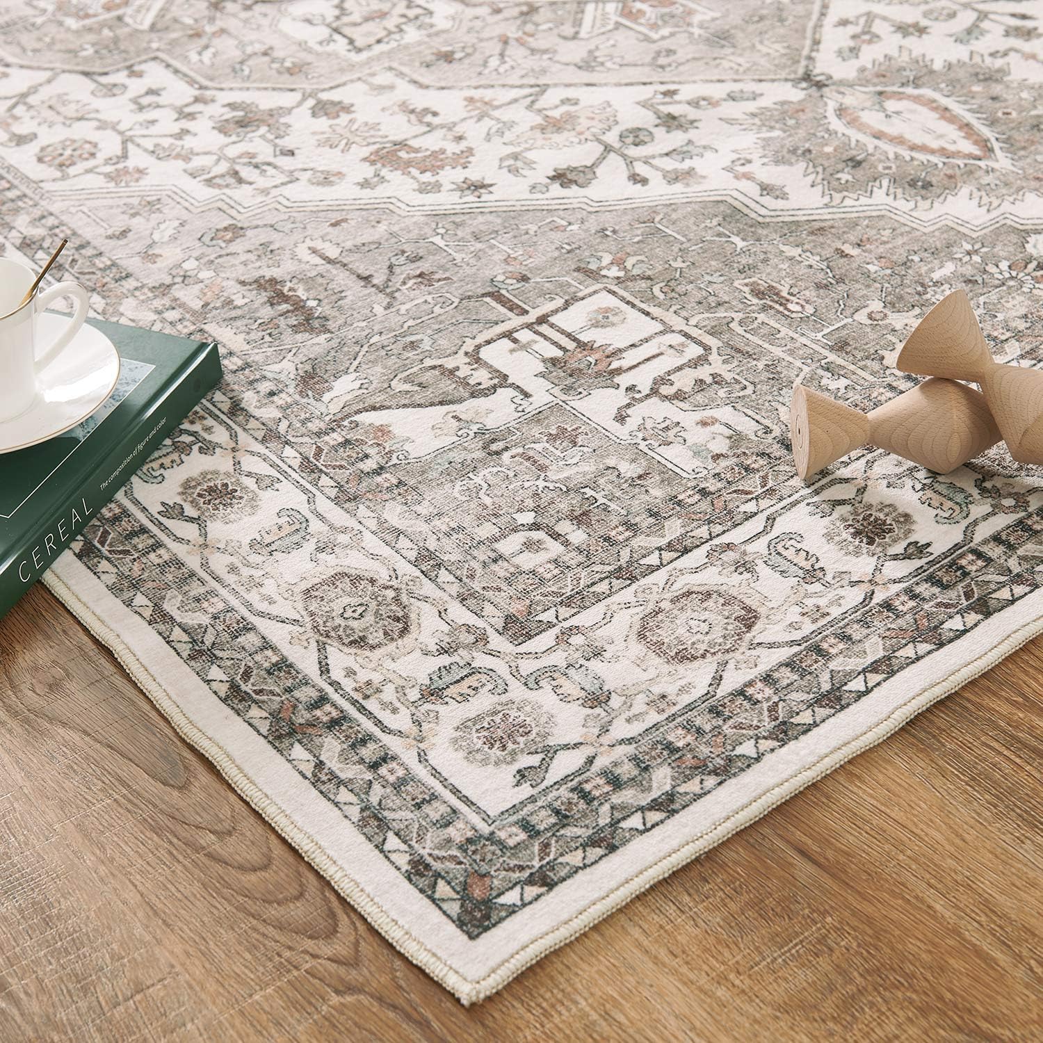jinchan Washable Runner Rug 2x7 Kitchen Runner Rug Non Slip Grey Taupe Vintage Hallways Runner Rug Ultra-Thin Lightweight Accent Rug Soft Throw Carpet Runners Laundry Room Bedroom Livingroom