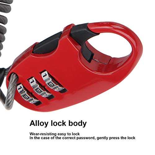 Bike Helmet Cable Lock, Easy to Carry Zinc Alloy Theft Password Lock Steel Wire Lock Rope for Bicycle(Red)