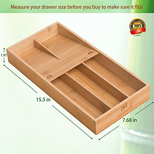 guiogc Medium double layer Bamboo Silverware Organizer, Kitchen Silverware Drawer Organizer, Utensil Tray Holder, Cutlery Tray for Spoons, Forks, Knives
