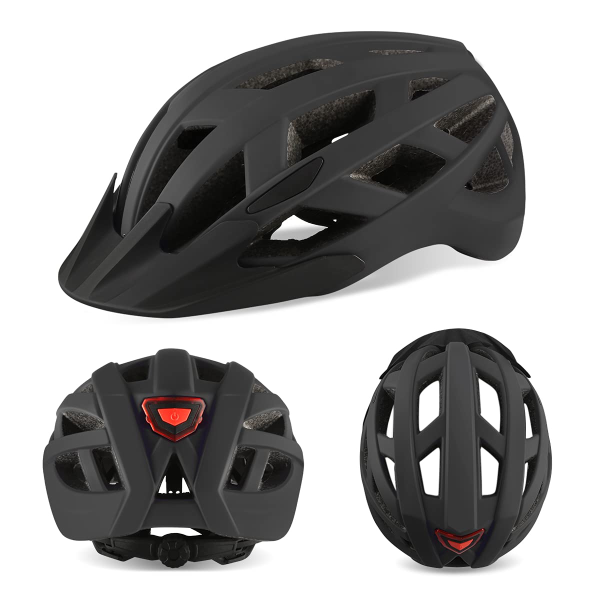 Bike Helmet for Men Women LED Rear Light Mountain Bike Helmet for Adults with Replacement Pads & Detachable Visor Adjustable Bicycle Helmets