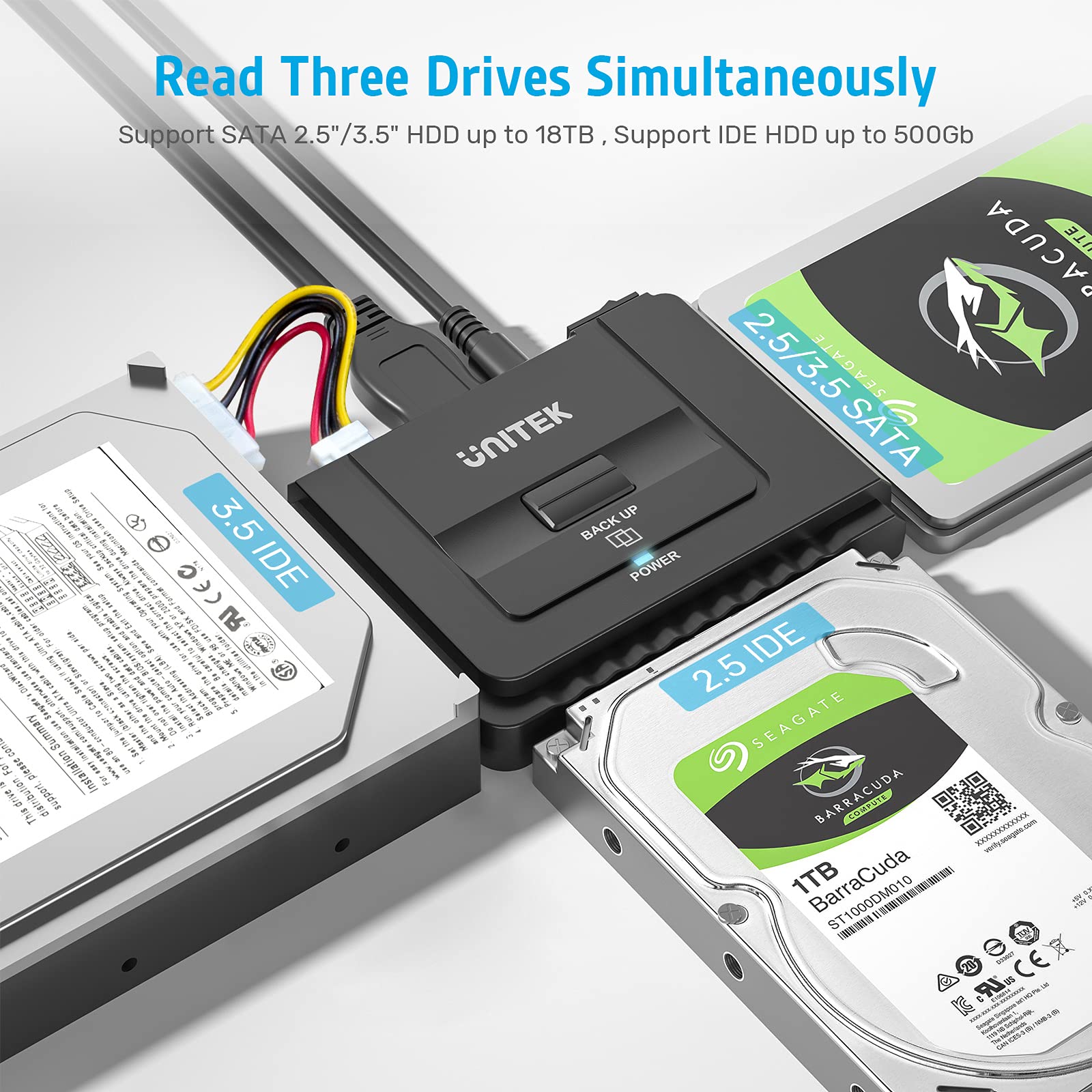 Unitek USB 3.0 to IDE and SATA Converter External Hard Drive Adapter Kit for Universal 2.5/3.5 HDD/SSD Hard Drive Disk, One Touch Backup Function, Included 12V/2A Power Adapter