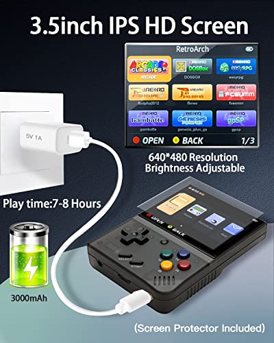Miyoo Mini Plus,Retro Handheld Game Console with 64G TF Card,Support 10000+Games,3.5-inch Portable Rechargeable Open Source Game Console Emulator with Storage Case,Support WiFi.(Black)