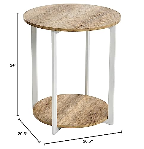 Household Essentials Coastal Oak Round End Table 2 Tier