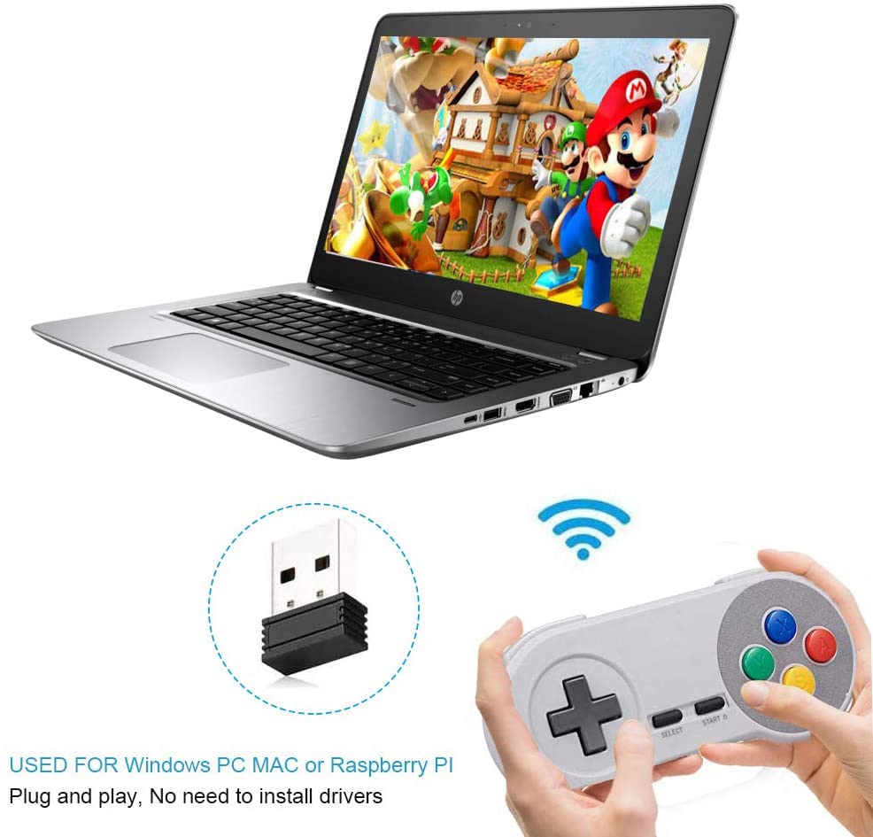 KIWITATA 2 Pack Wireless SNES USB Controller for Retro Games, kiwitatá 2.4ghz Remote Wireless SNES Emulator Game Pad Controller for Windows PC MAC Retropie