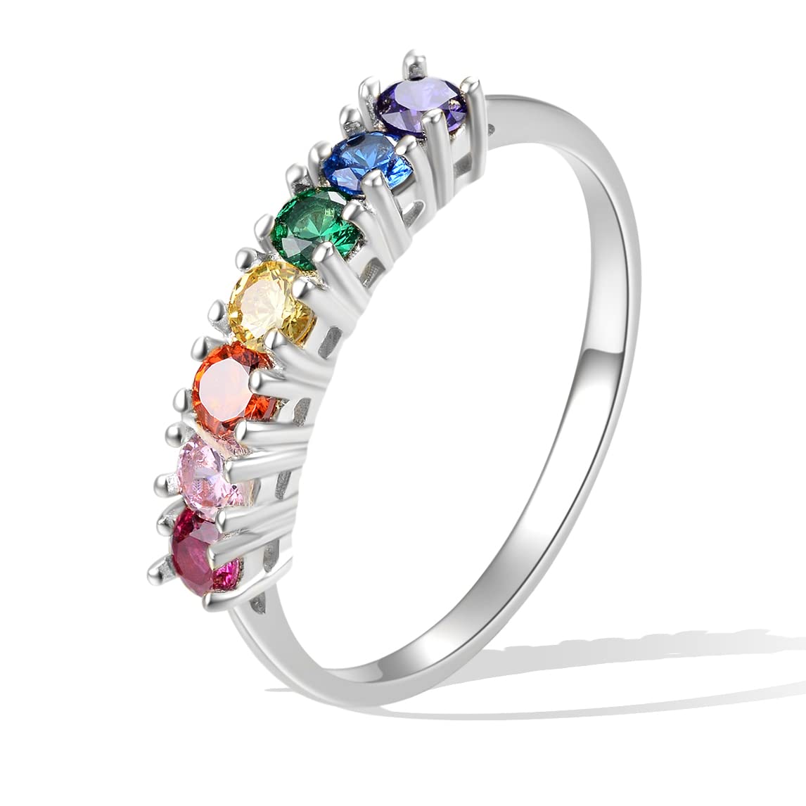 Carat Kitten Colorful Wedding Band Rings for Women, Dainty Womens Rainbow Promise Engagement Eternity Statement Rings for Bridal Size 7