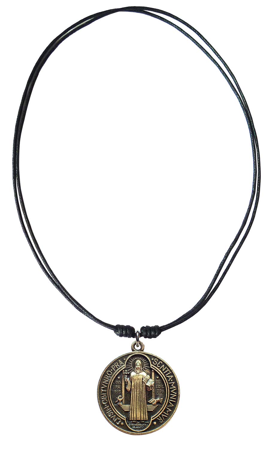 Bijoux de Ja Antique Bronze Saint Benedict of Nursia Medal Pendant Adjustable Cord Necklace 16"