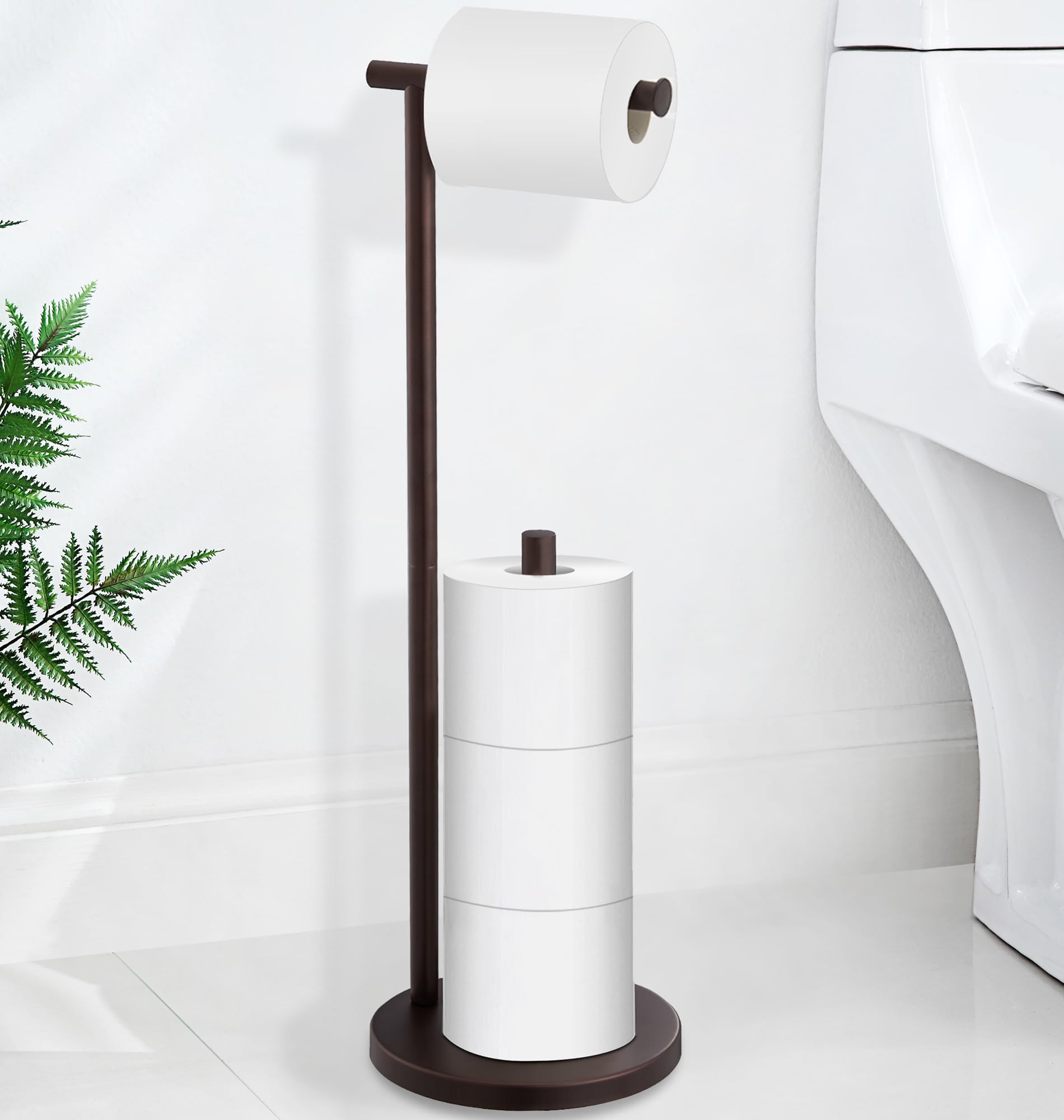 Black Toilet Paper Holder Stand, Free Standing Toilet Paper Holder with Storage for Jumbo Mega, Housen Solutions