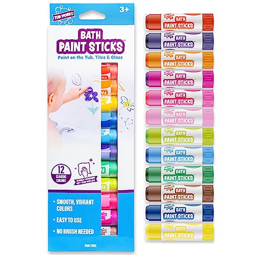 Tub Works⢠Bath Paint Sticks⢠Bath Toy, 12 Count | Nontoxic, Washable Bathtub Paint for Kids & Toddlers | Twistable Sticks Draw Smoothly on Tub Walls | Smooth, Vibrant Alternative to Bath Crayons