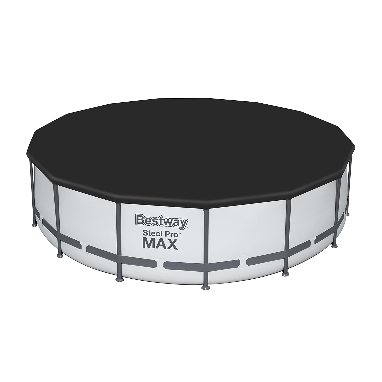Bestway 56690E Steel Pro Max 15Ft x 15Ft x 48In Round Metal Frame above Ground Swimming Pool Set with 1000 GPH Pump, Ladder, Cover, and Solution Blend
