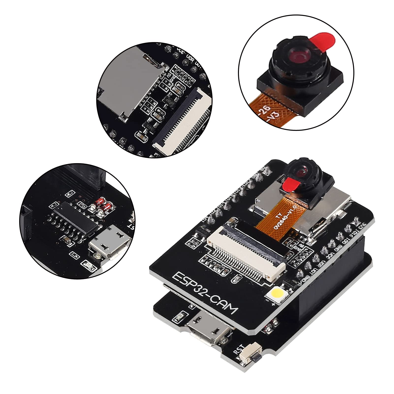 DWEII 3 Pieces ESP32-CAM WiFi Board ESP32-CAM-MB Micro USB to Serial Port CH340G with OV2640 2MP Camera Module Compatible with Arduino Raspberry Pi