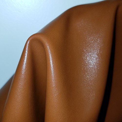 Tan Cognac Faux Leather Synthetic Pleather 0.9 mm Omega Calf Smooth Nappa 1 Yard 54 inch Wide x 36 inch Long Soft Smooth Vinyl Upholstery (Mid Brown) (1 Yard)