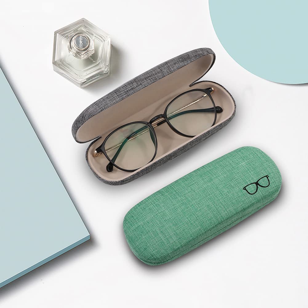 CHZZMS 4 Pack Hard Shell Eyeglasses Cases Protective Glasses Case, Gray,green,purple,brown, 6.5 x 2.6 x 1.6 inches