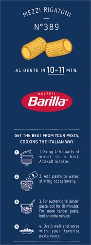 Barilla Mezzi Rigatoni Pasta, 16 oz. Box - Non-GMO Pasta Made with Durum Wheat Semolina - Kosher Certified Pasta