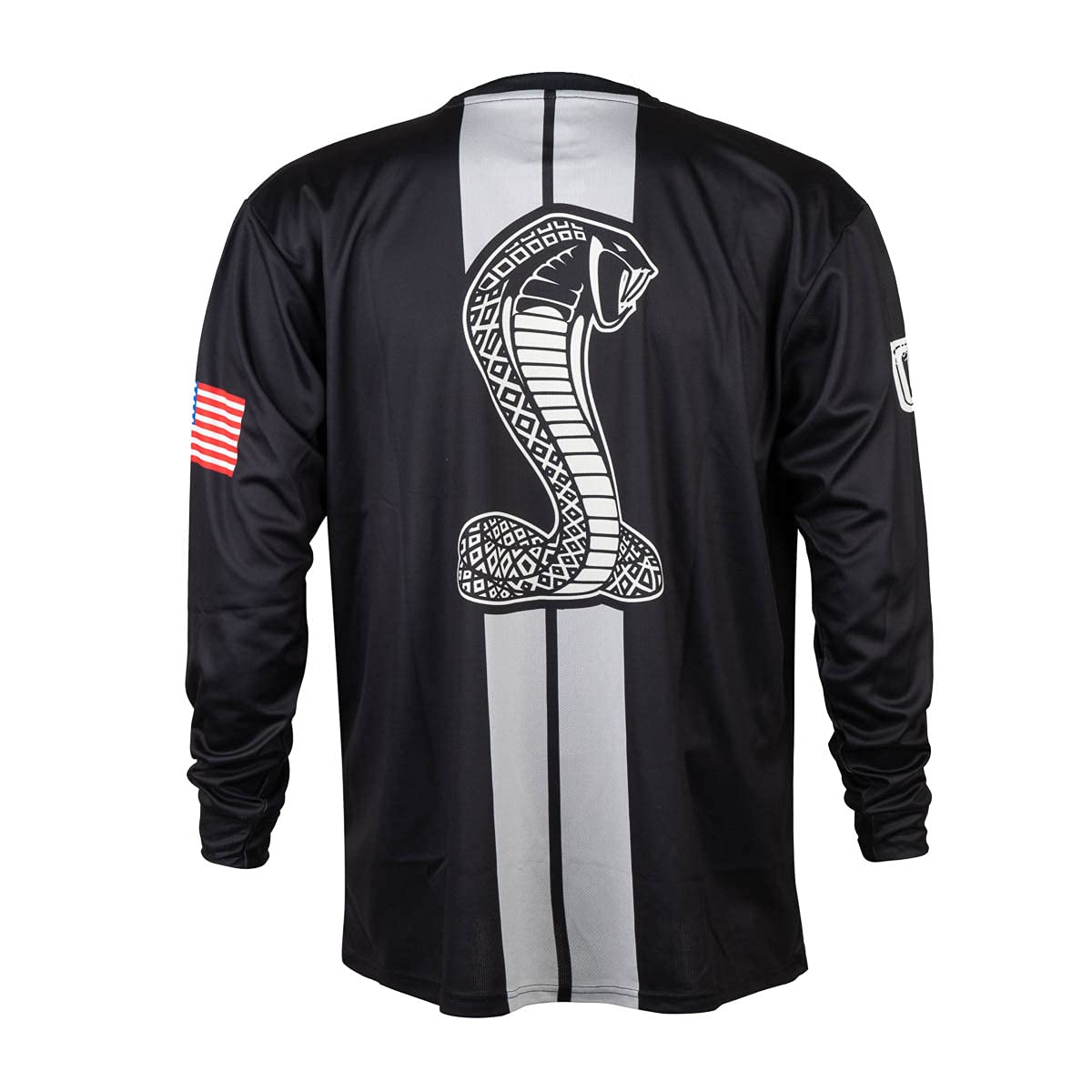 Carroll Shelby® American Black Two Stripe Long Sleeve Tee T-Shirt | Performance, Quick Dry, Moisture Wicking Fabric | Officially Licensed Product | X-Large