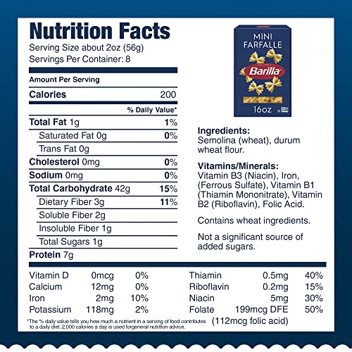 Barilla Mini Farfalle Pasta, 16 oz. Box - Non-GMO Pasta Made with Durum Wheat Semolina - Kosher Certified Pasta