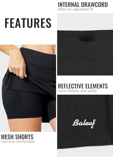 BALEAF Women's 16'' Golf Skirts High Waisted Tennis Athletic Running Workout Active Skorts with Pockets Black Large