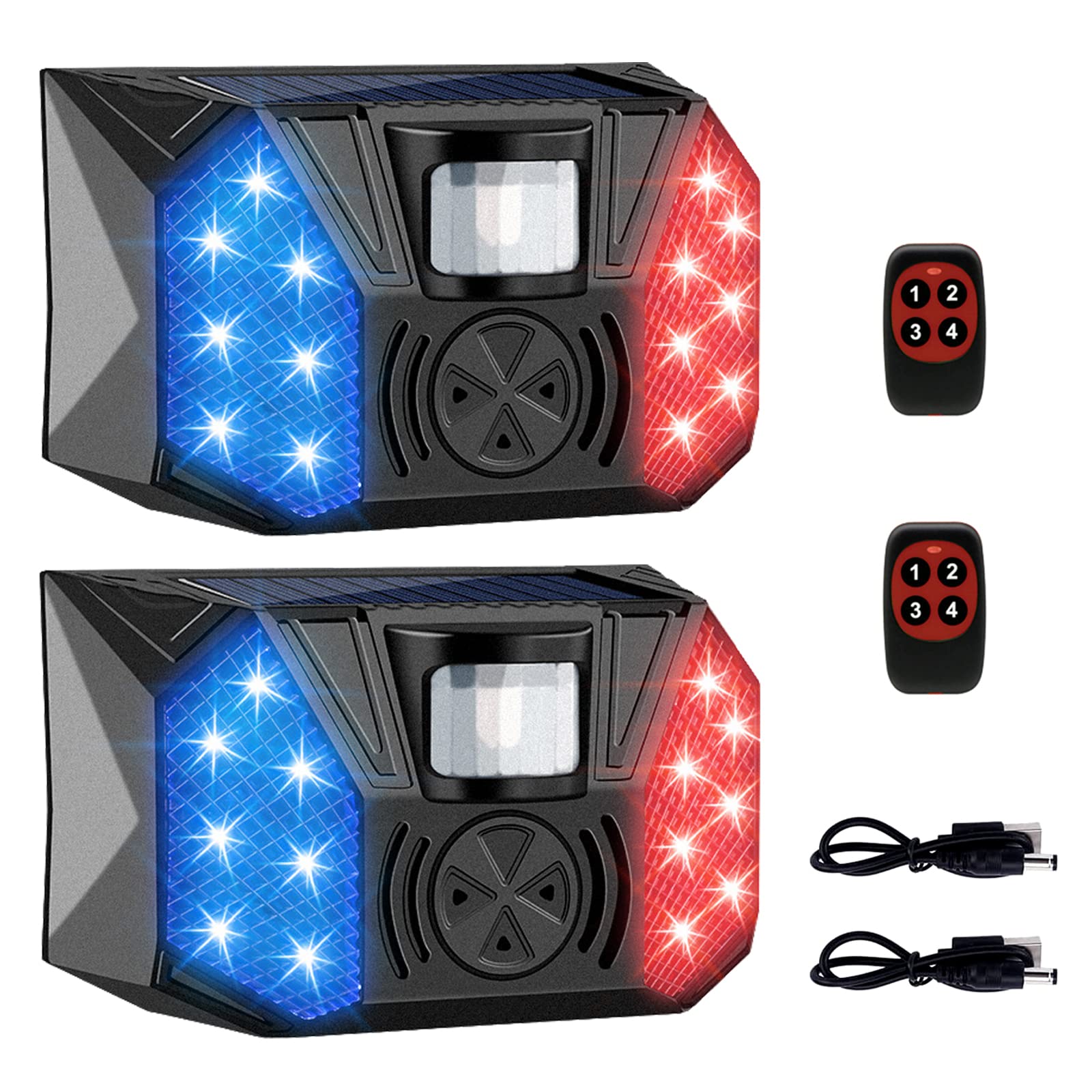ChunHee Solar Strobe Alarm Light with Motion Sensor Siren Outdoor with Remote Controller 129db Sound Security Siren Light IP67 Waterproof and 4 Mode for Home,Farm,Barn,Villa,Yard(2 Pack)