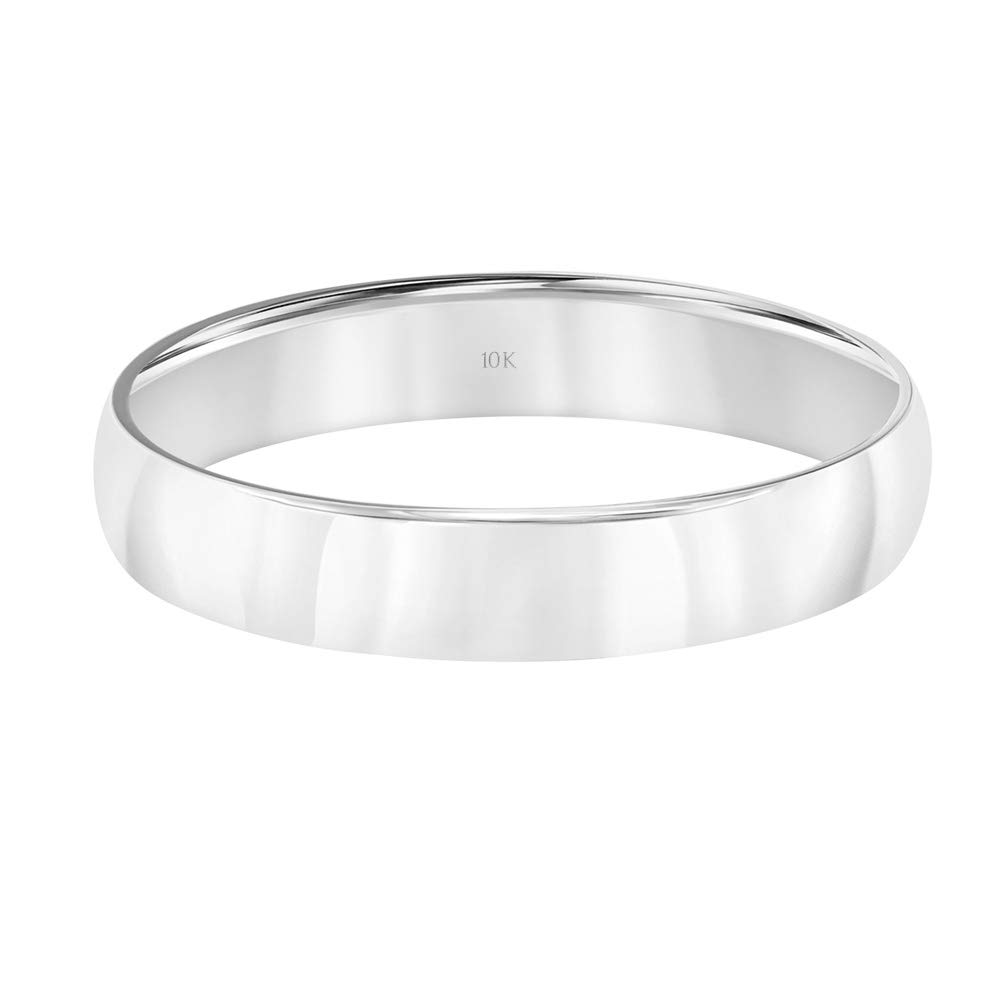 Brilliant Expressions 10K White Gold Comfort Fit Signature Plain Classic Wedding Band, 4mm, Size 9