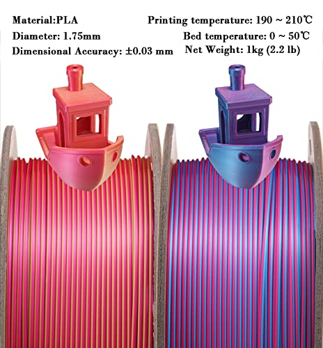PLA 3D Filament, DB PLA Filament 1.75mm Accuracy +/- 0.03 mm Fit Most FDM Printer,2 Colors in 1 Dual Color Co-Extrusion 3D Filament 1kg Filament (2.2lbs)