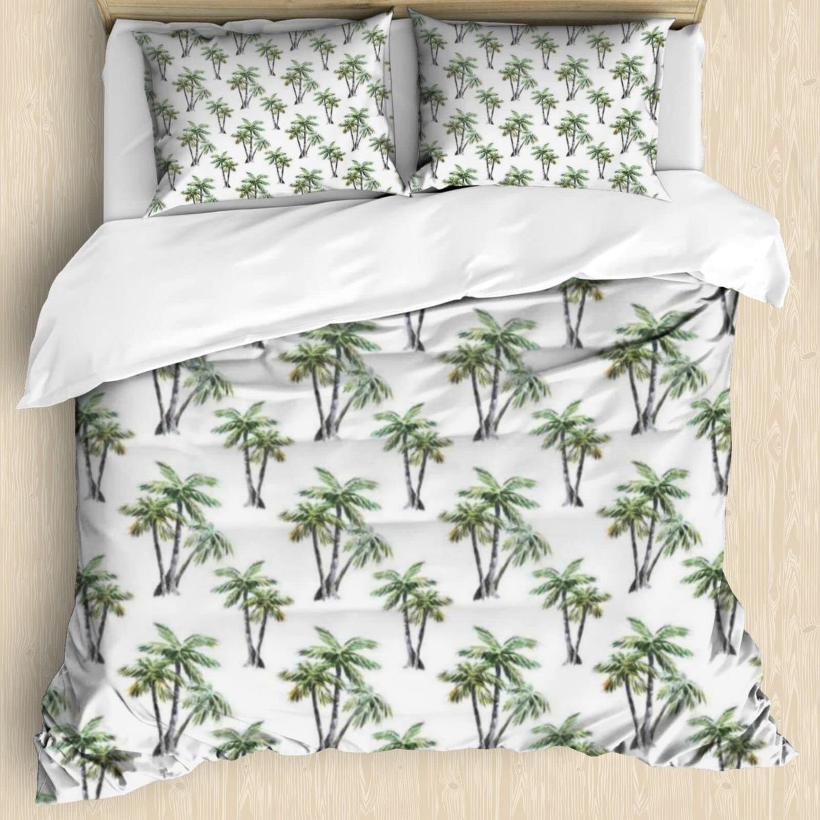 Tropical Theme 3 Pieces Duvet Cover Set Twin/Twin XL Size,Bedding Retro Tropical Jungle Print Duvet Cover,Breathable Washable Wrinkle,Fade,and Stain Resistant with Zipper Closure (White,Twin/Twin XL)