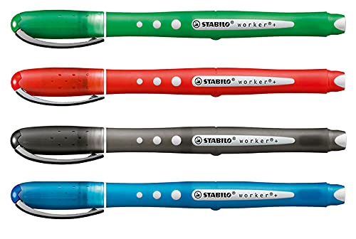 Stabilo Worker Colorful Rollerball Pen Medium 0.8mm Tip 0.5mm Line [Pack of 4]