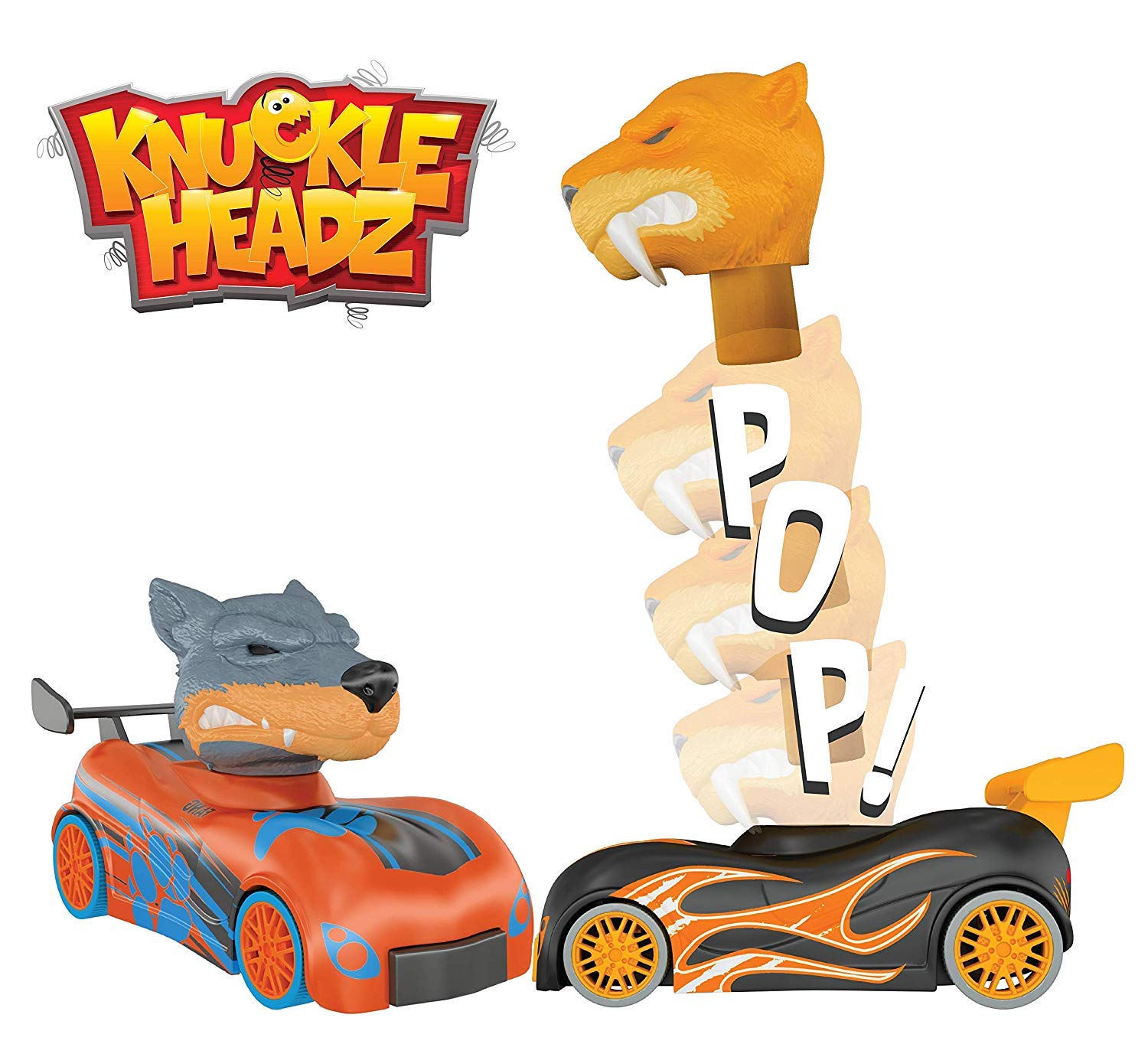 Knuckle Headz Duo Head Poppin' Quick Shot Pull Back Crash Derby Race Cars - Finn The Shark and Rex The Dinosaur