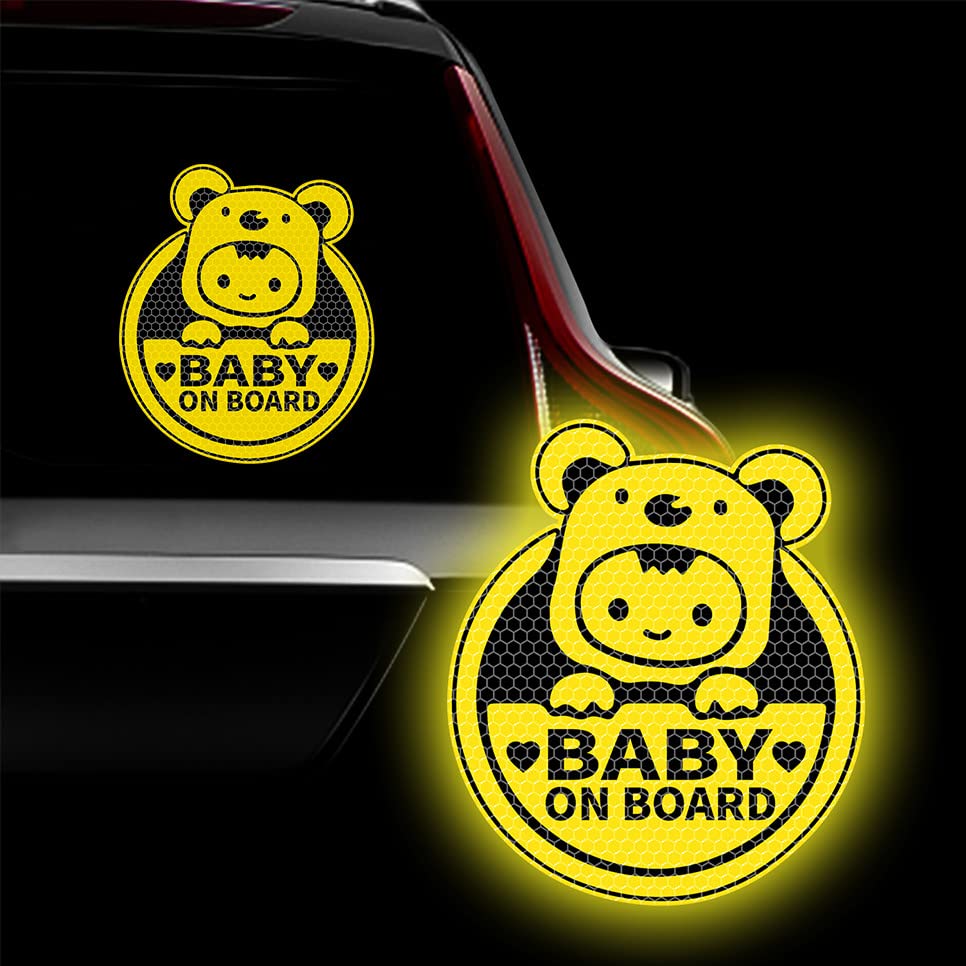 Leniutor 2Pcs Cute Koala Bear Baby On Board Car Sticker, High Intensity Reflective Baby Kids in Car Bumper Window Warning Decal, 6āx 7ā (Yellow)
