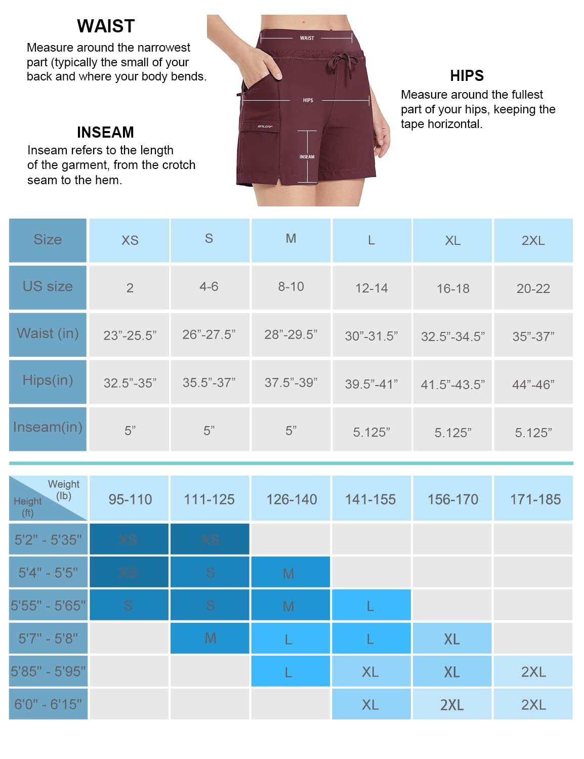 BALEAF Women's 5" Casual Shorts for Summer Stretch Elastic Waist Quick Dry Lightweight Pockets for Running Hiking Prune Size S