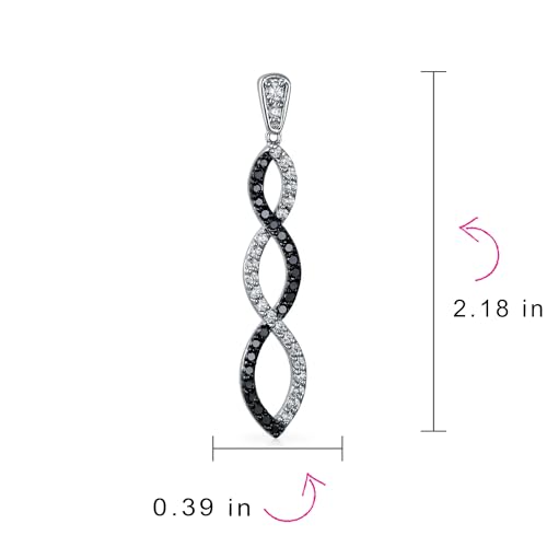 Black White Cubic Zirconia Pave Long Romantic Infinity Twist Drop Earrings For Women Prom Cocktail Party CZ Silver Plated Brass
