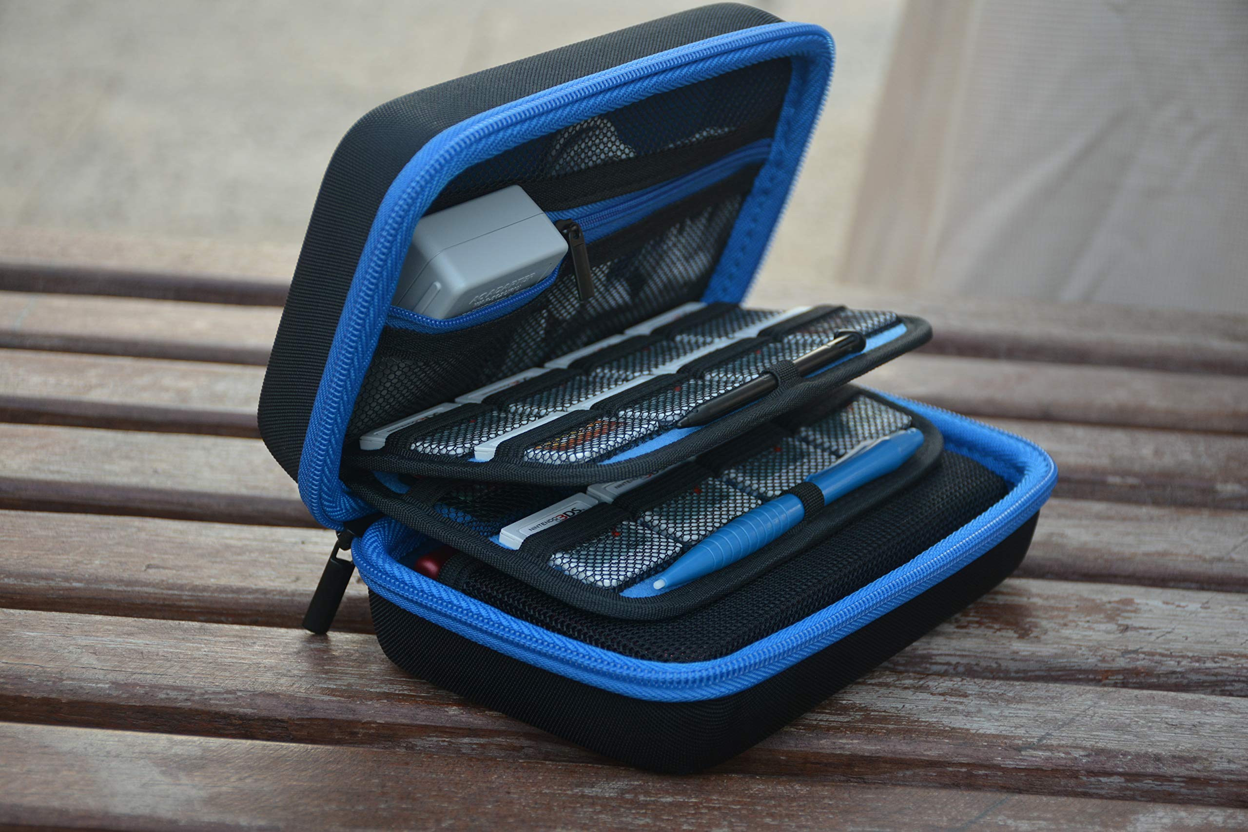New 3DS XL Case, New 2DS XL Case, Deluxe Hard Protective Carrying Case for New Nintendo 3DS XL, 2DS XL - Fits AC Wall Charger, Travel Case with 16 Game Storage Holders - Blue
